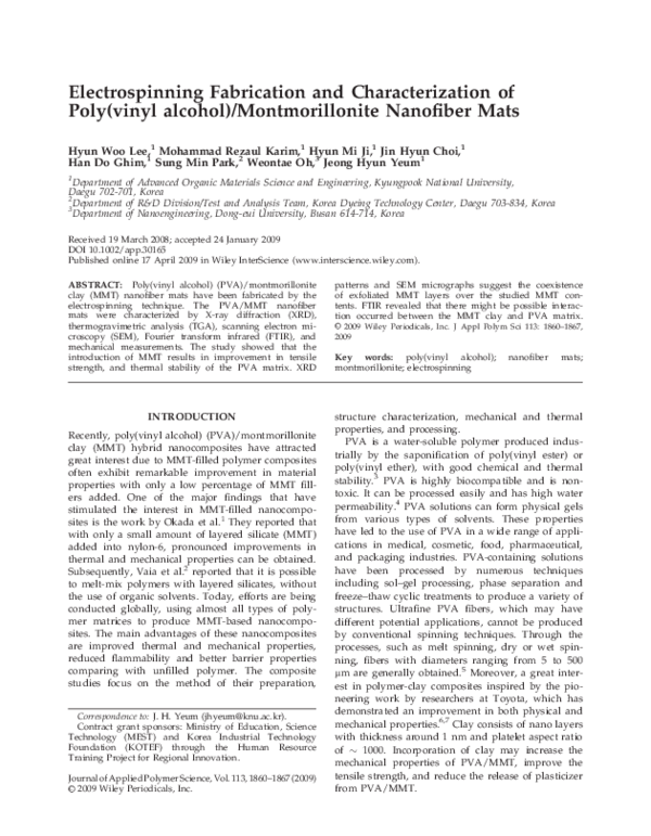 (PDF) Electrospinning fabrication and characterization of poly(vinyl alcohol)/montmorillonite ...