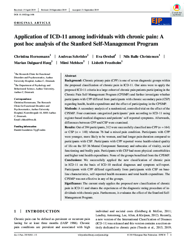 (PDF) Application of ICD‐11 among individuals with chronic pain: A post ...