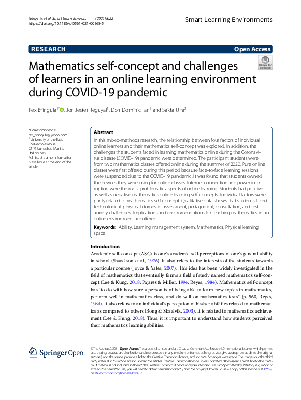 (PDF) Mathematics self-concept and challenges of learners in an online ...