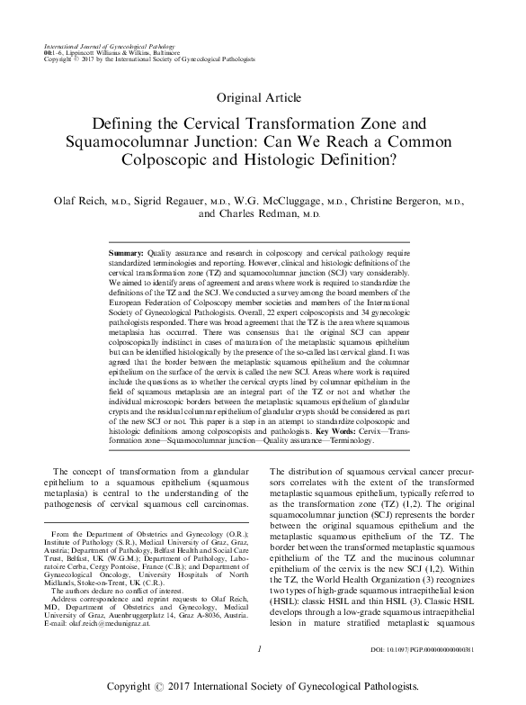 (PDF) Defining the Cervical Transformation Zone and Squamocolumnar ...