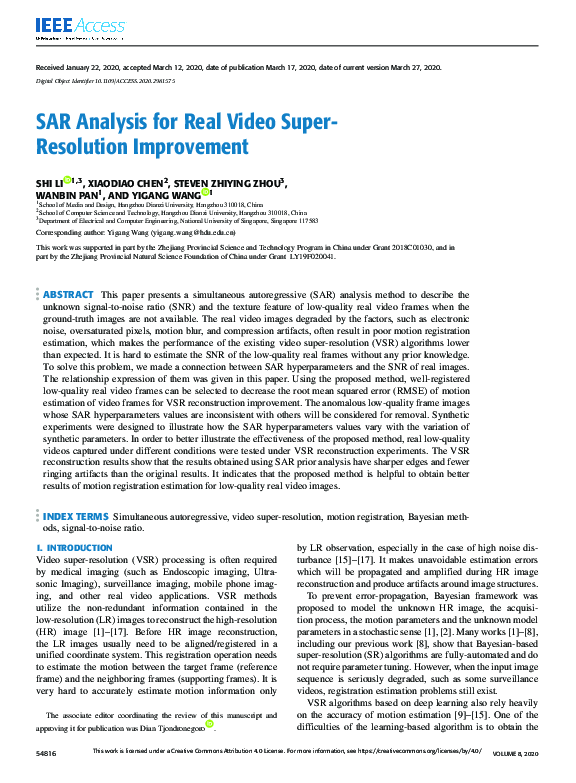 (PDF) SAR Analysis for Real Video Super- Resolution Improvement