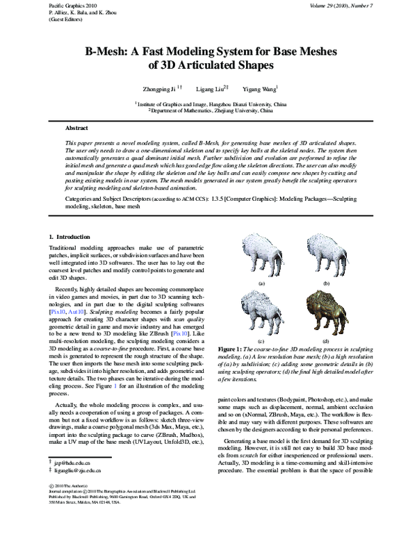 (PDF) B‐Mesh: A Modeling System for Base Meshes of 3D Articulated Shapes