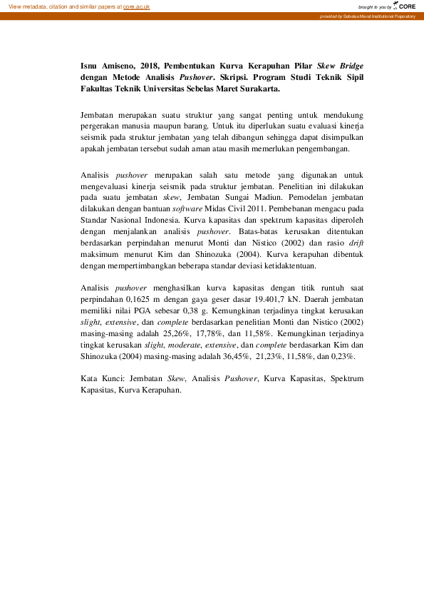 (PDF) Pembentukan Kurva Kerapuhan Pilar Skew Bridge dengan Metode Analisis Pushover