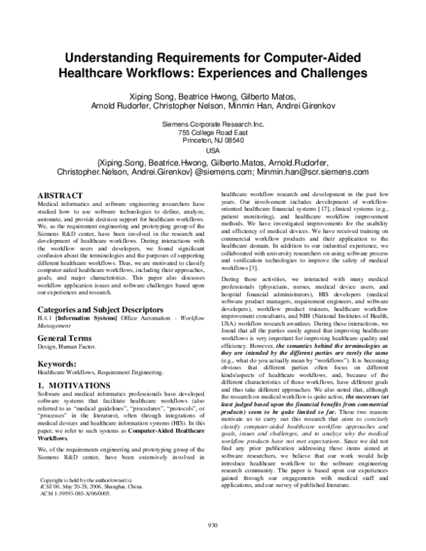 (PDF) Understanding requirements for computer-aided healthcare workflows