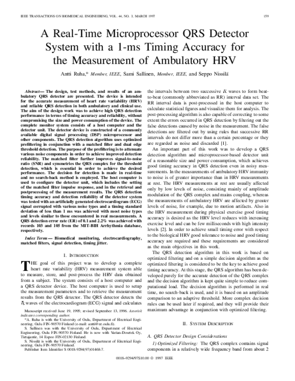 (PDF) A real-time microprocessor QRS detector system with a 1-ms timing ...