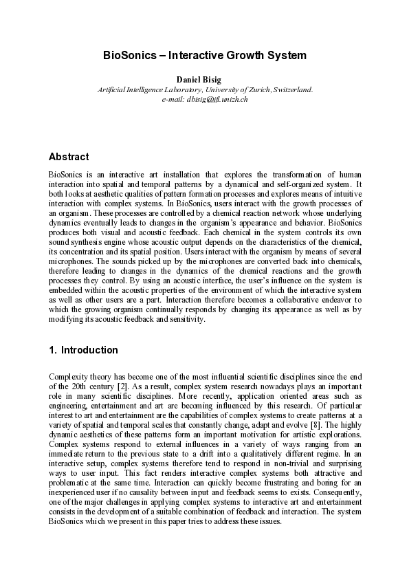 (PDF) Biosonics: Interactive Growth System