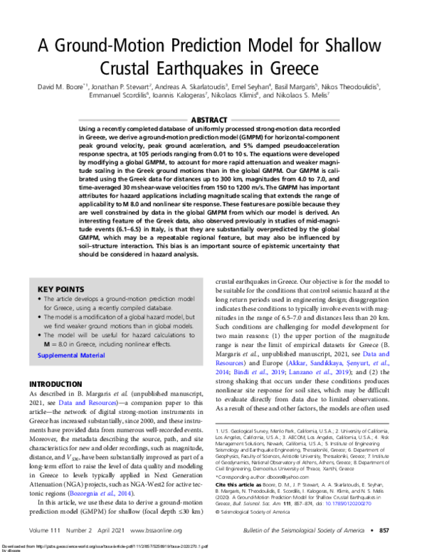 (PDF) A Ground-Motion Prediction Model for Shallow Crustal Earthquakes ...