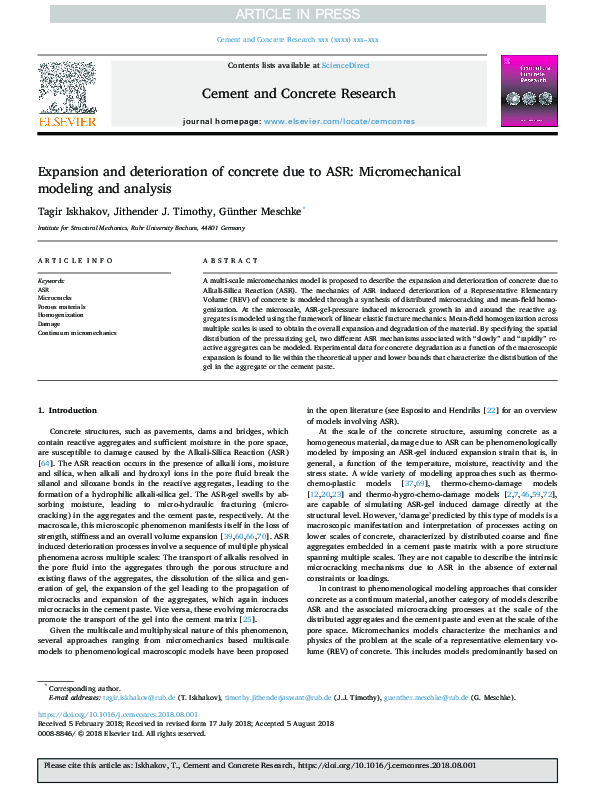 (PDF) Expansion and deterioration of concrete due to ASR: Micromechanical modeling and analysis
