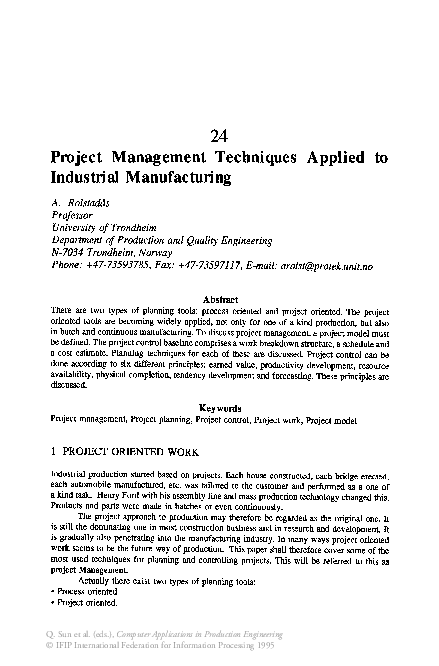 (PDF) Project Management Techniques Applied to Industrial Manufacturing