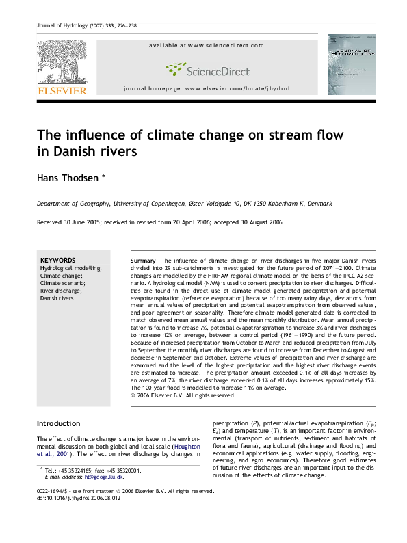 (PDF) The influence of climate change on stream flow in Danish rivers