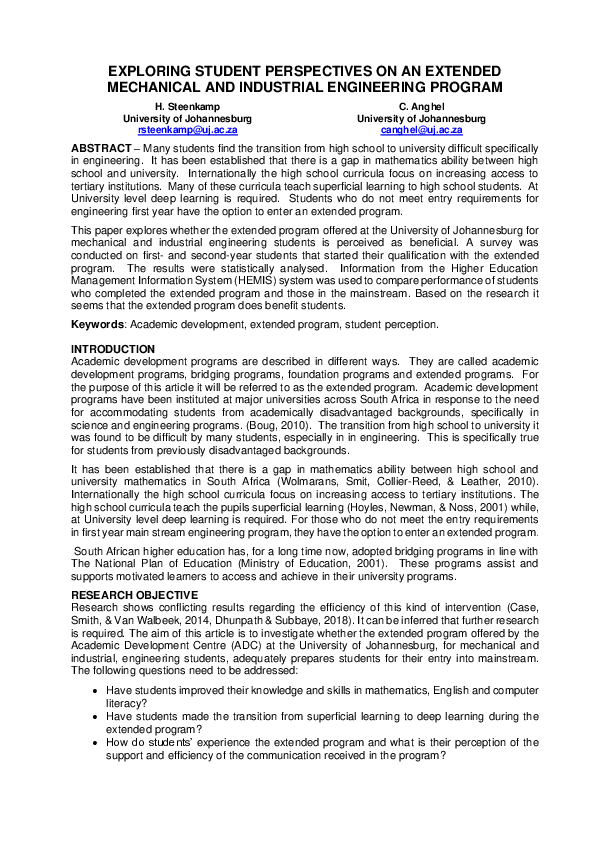 (PDF) Exploring student perspectives on an extended mechanical and ...