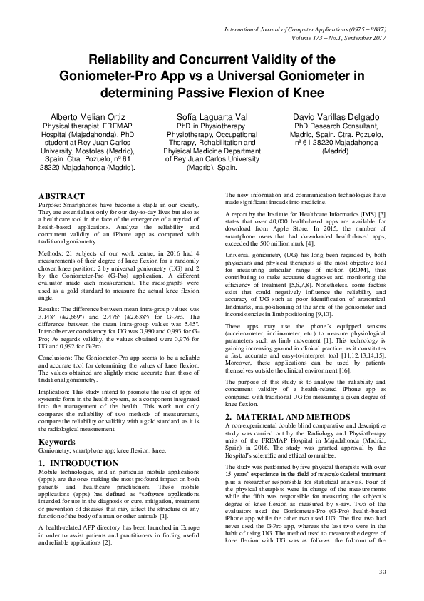 (PDF) Reliability and Concurrent Validity of the Goniometer-Pro App vs a Universal Goniometer in ...