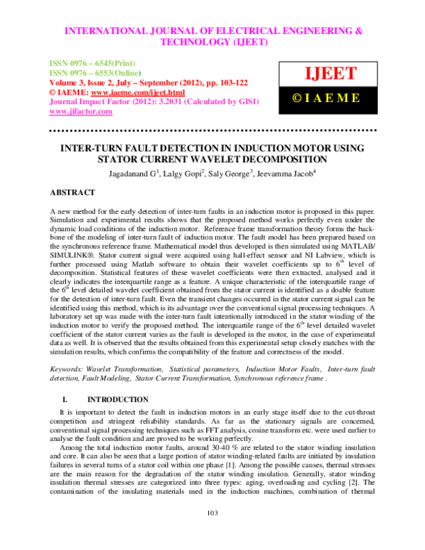 Pdf Inter Turn Fault Detection In Induction Motor Using Stator