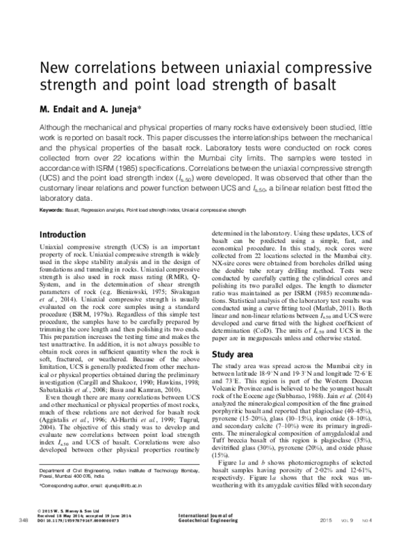 (PDF) New correlations between uniaxial compressive strength and point ...