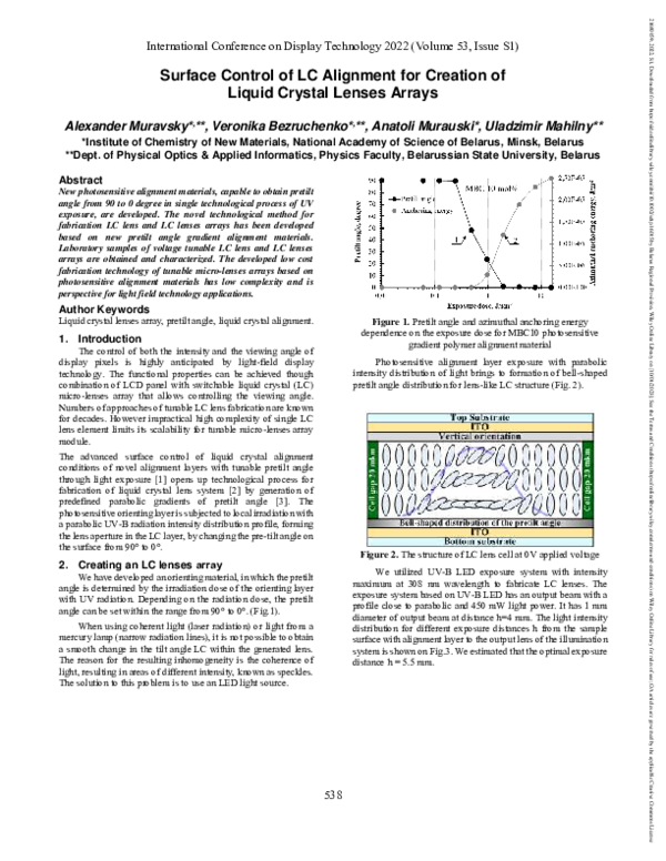 (PDF) 54.3: Invited Paper: Surface Control of LC Alignment for Creation ...