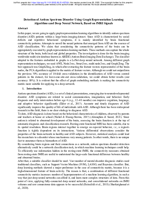 (PDF) Detection of Autism Spectrum Disorder Using Graph Representation ...