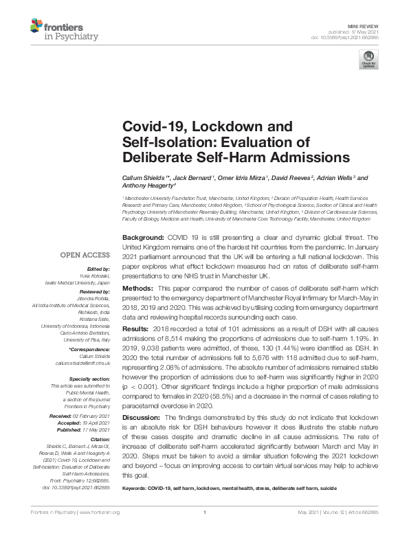 (PDF) Covid-19, Lockdown and Self-Isolation: Evaluation of Deliberate ...