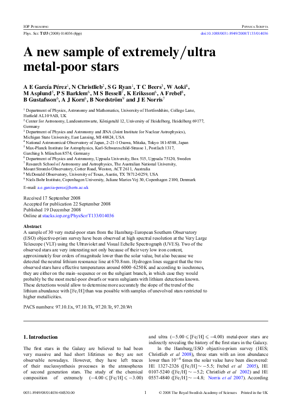 (PDF) A new sample of extremely/ultra metal-poor stars