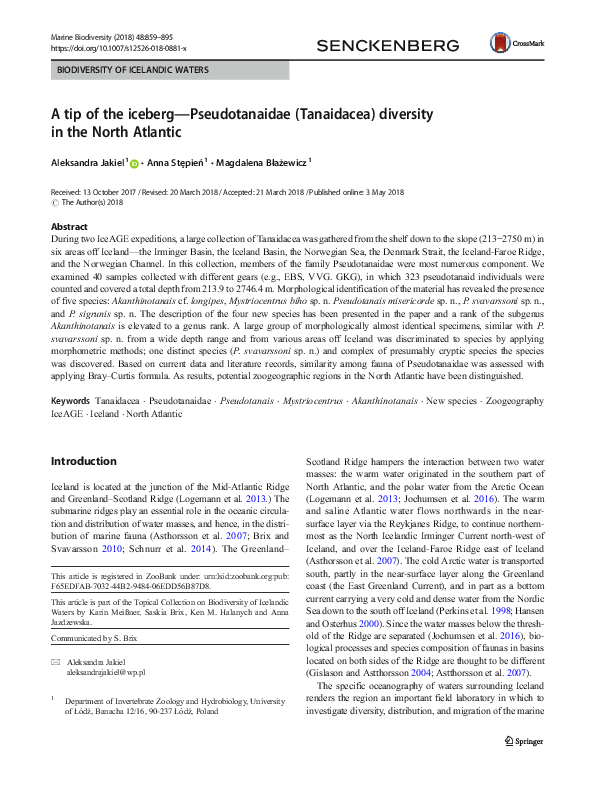 (PDF) A tip of the iceberg—Pseudotanaidae (Tanaidacea) diversity in the ...