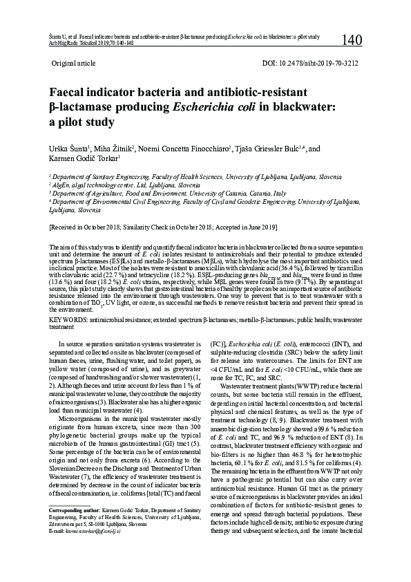 (PDF) Faecal indicator bacteria and antibiotic-resistant β-lactamase ...