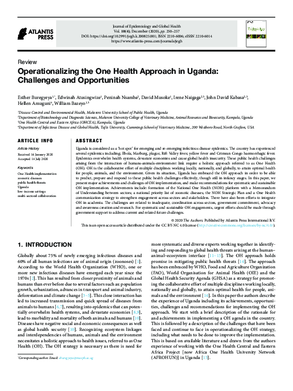 (PDF) Operationalizing the One Health Approach in Uganda: Challenges ...
