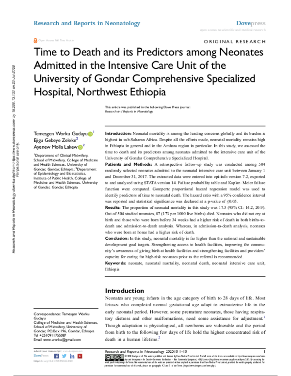 (PDF) Time to Death and its Predictors among Neonates Admitted in the ...