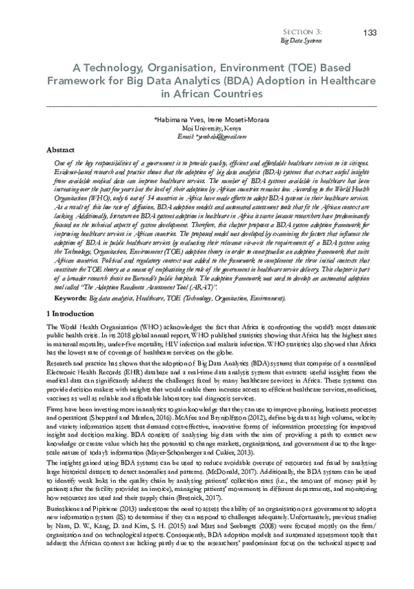 (PDF) A Technology, Organisation, Environment (TOE) Based Framework for Big Data Analytics (BDA ...