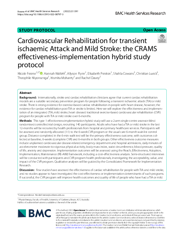 (PDF) Cardiovascular Rehabilitation for transient ischaemic Attack and ...