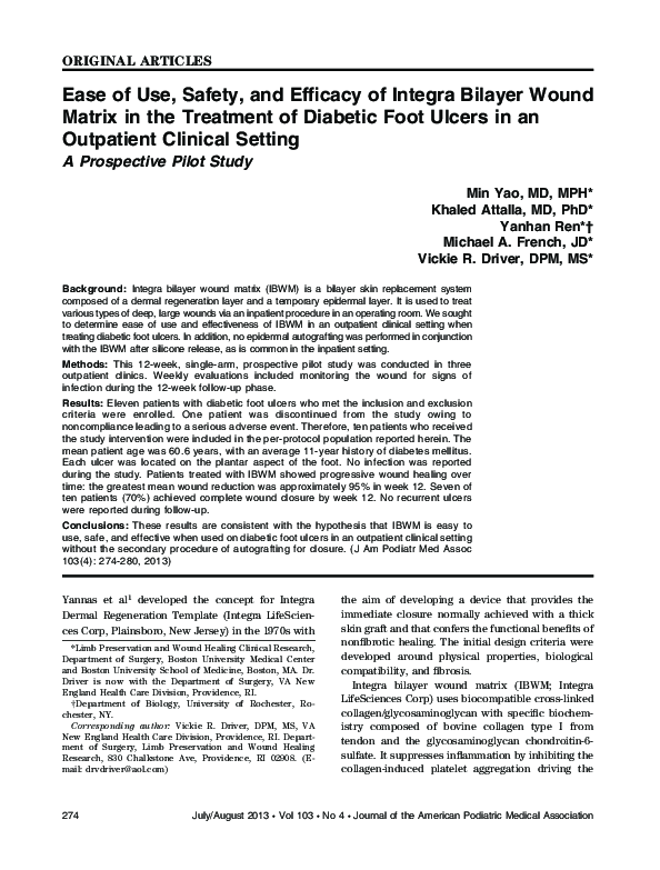 (PDF) Ease of Use, Safety, and Efficacy of Integra Bilayer Wound Matrix ...