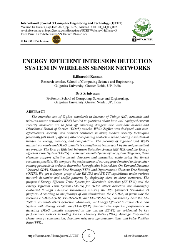 (PDF) ENERGY EFFICIENT INTRUSION DETECTION SYSTEM IN WIRELESS SENSOR NETWORKS