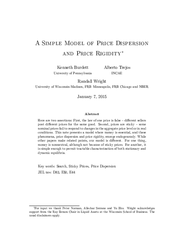 (PDF) A Simple Model of Price Dispersion and Price Rigidity