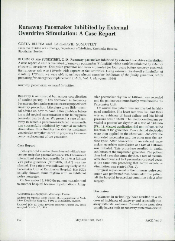 (PDF) Runaway Pacemaker Inhibited by External Overdrive Stimulation: A ...