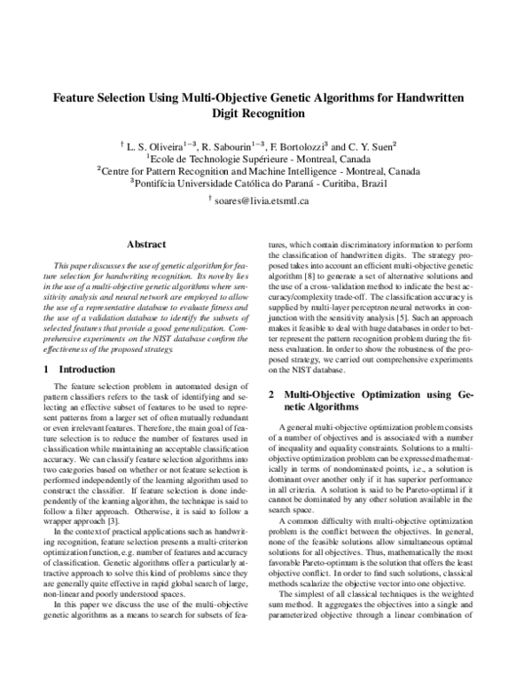 (PDF) Feature selection using multi-objective genetic algorithms for ...