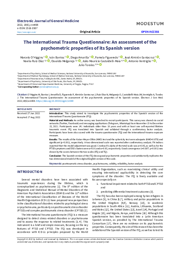 (PDF) The International Trauma Questionnaire: An assessment of the ...