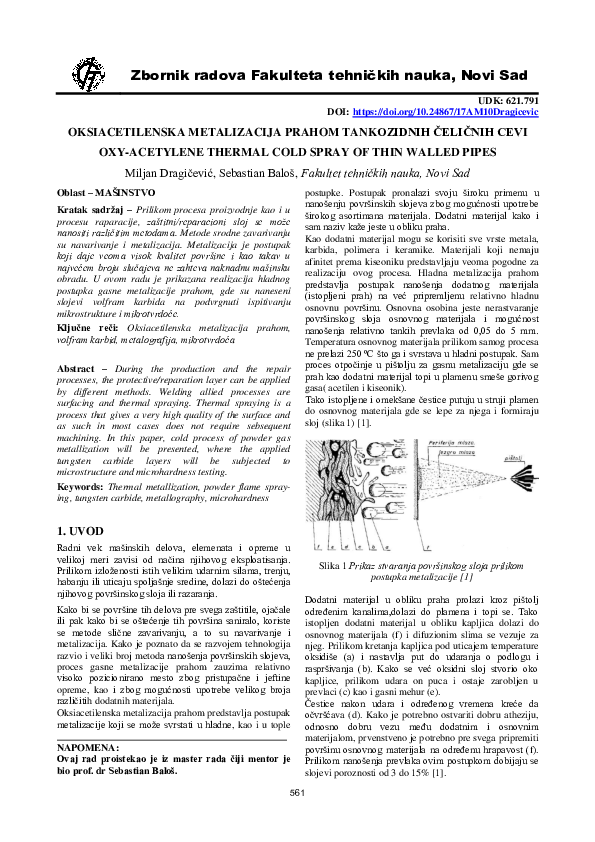 (PDF) Oksiacetilenska Metalizacija Prahom Tankozidnih Čeličnih Cevi