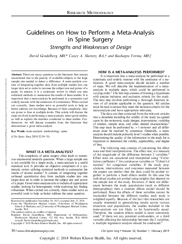 (PDF) Guidelines on How to Perform a Meta-Analysis in Spine Surgery ...