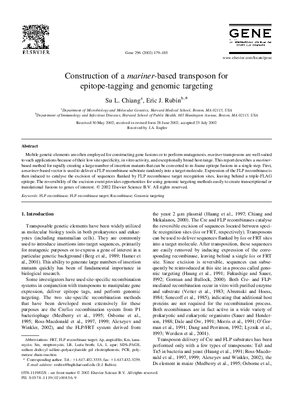 (PDF) Construction of a mariner -based transposon for epitope-tagging ...