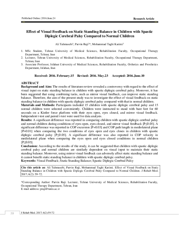 (PDF) The Effect of Visual Feedback on Static Standing Balance in ...