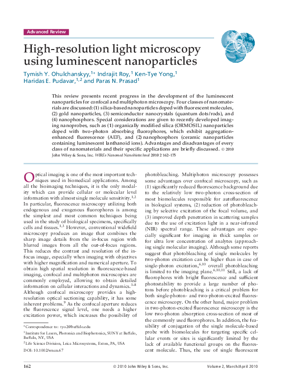 (PDF) High-resolution light microscopy using luminescent nanoparticles