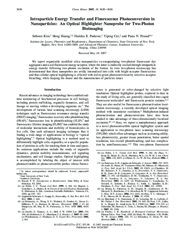 (PDF) Intraparticle Energy Transfer and Fluorescence Photoconversion in Nanoparticles: An ...
