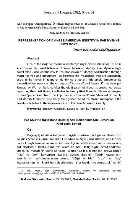 (PDF) Fae Myenne Ng'in Bone (Kemik) Adlı Romanında Çinli Amerikan ...