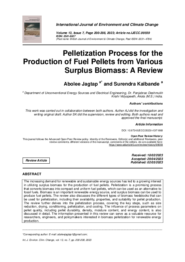 (PDF) Pelletization Process for the Production of Fuel Pellets from ...