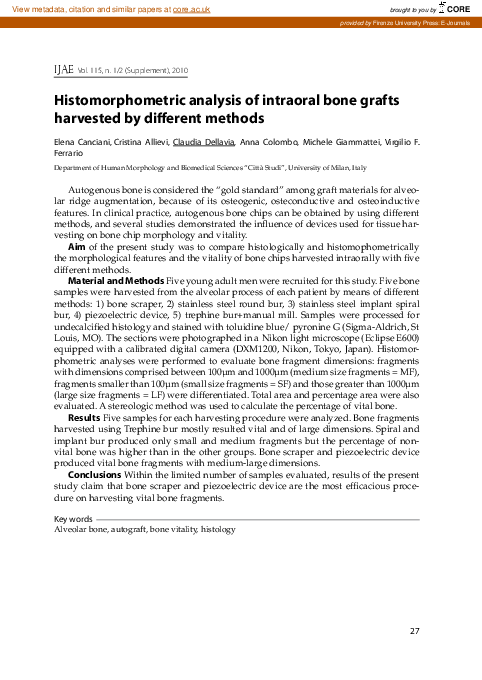 (PDF) Histomorphometric analysis of intraoral bone grafts harvested by ...