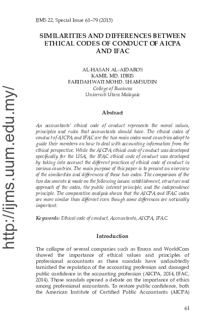 (PDF) Similarities and Differences Between Ethical Codes of Conduct of ...