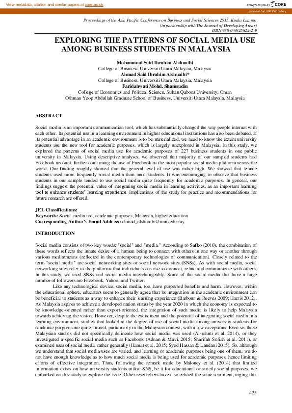 (PDF) Exploring the patterns of social media use among business ...