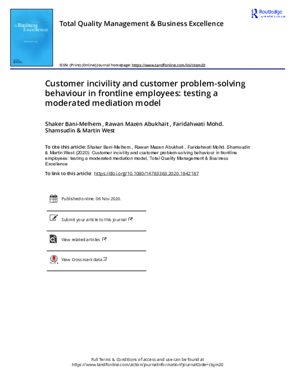 (PDF) Customer incivility and customer problem-solving behaviour in ...