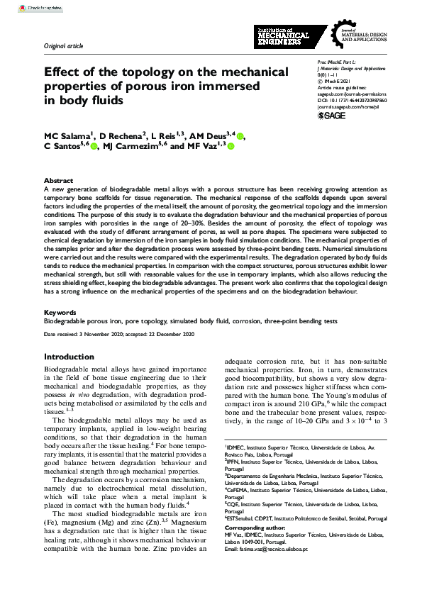 (PDF) Effect of the topology on the mechanical properties of porous iron immersed in body fluids