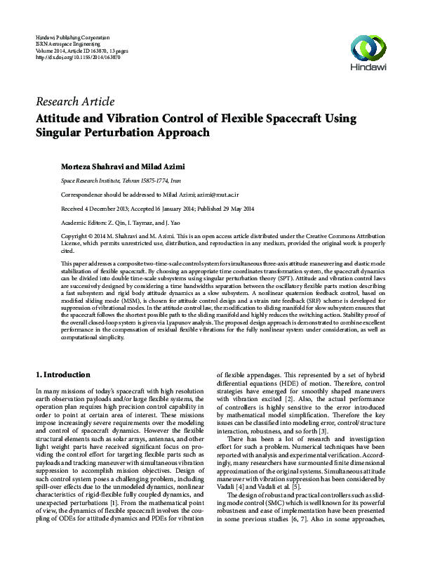 (PDF) Attitude and Vibration Control of Flexible Spacecraft Using ...