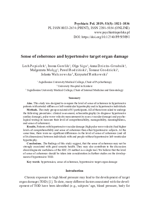 (PDF) Sense of coherence and hypertensive target organ damage ...