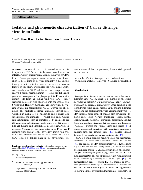 (PDF) Isolation and phylogenetic characterization of Canine distemper ...